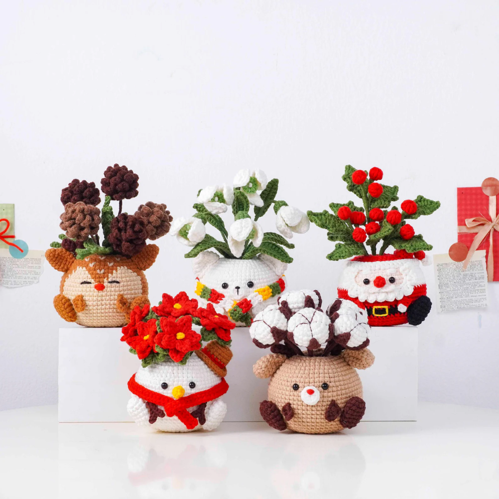 Christmas Bloom Buddies Crochet Patterns Bundle, Poinsettia Snowman Po ...